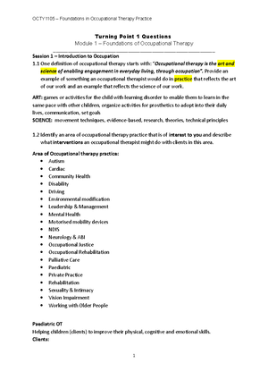 Turning Point 2) - Summary Foundations In Occupational Therapy Practice ...