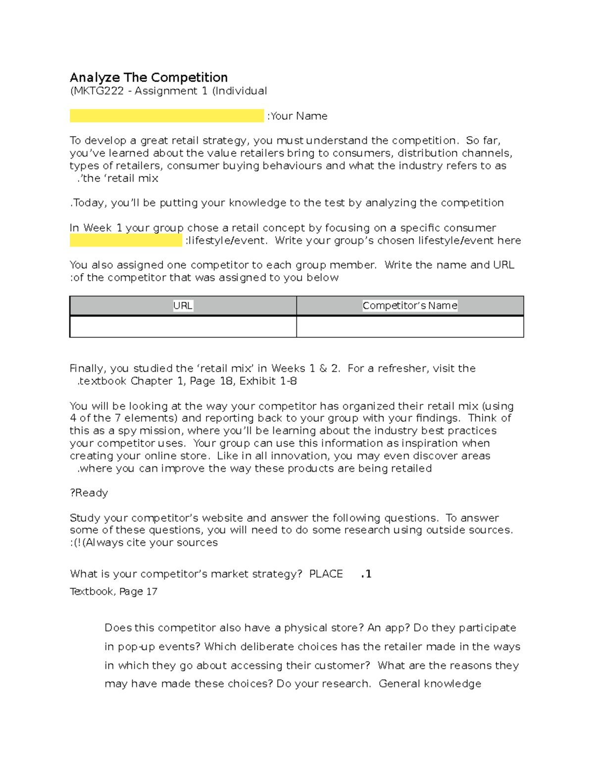Assignment #1 - Analyze The Competition - Analyze The Competition ...