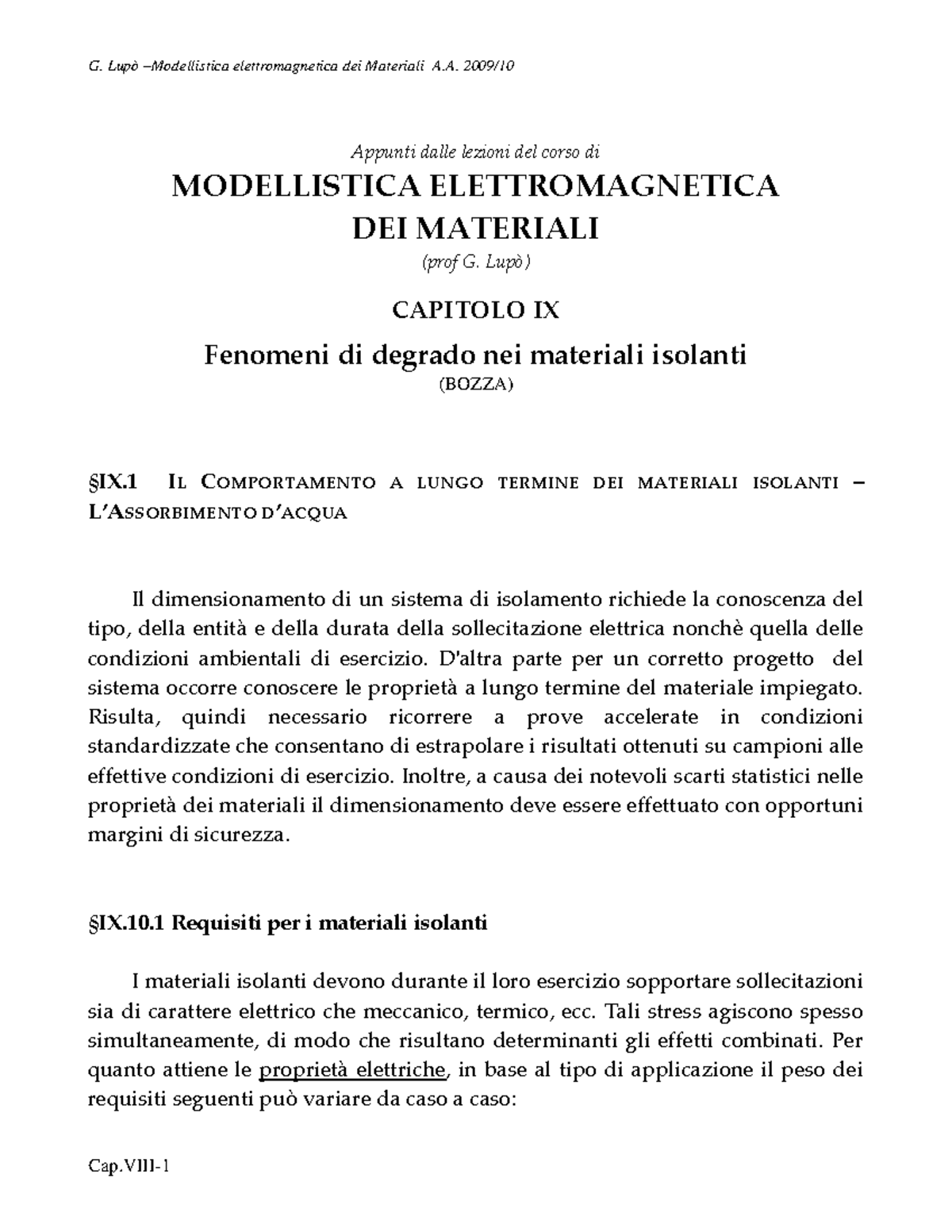 Appunti sul degrado - Appunti dalle lezioni del corso di MODELLISTICA ELETTROMAGNETICA DEI ...
