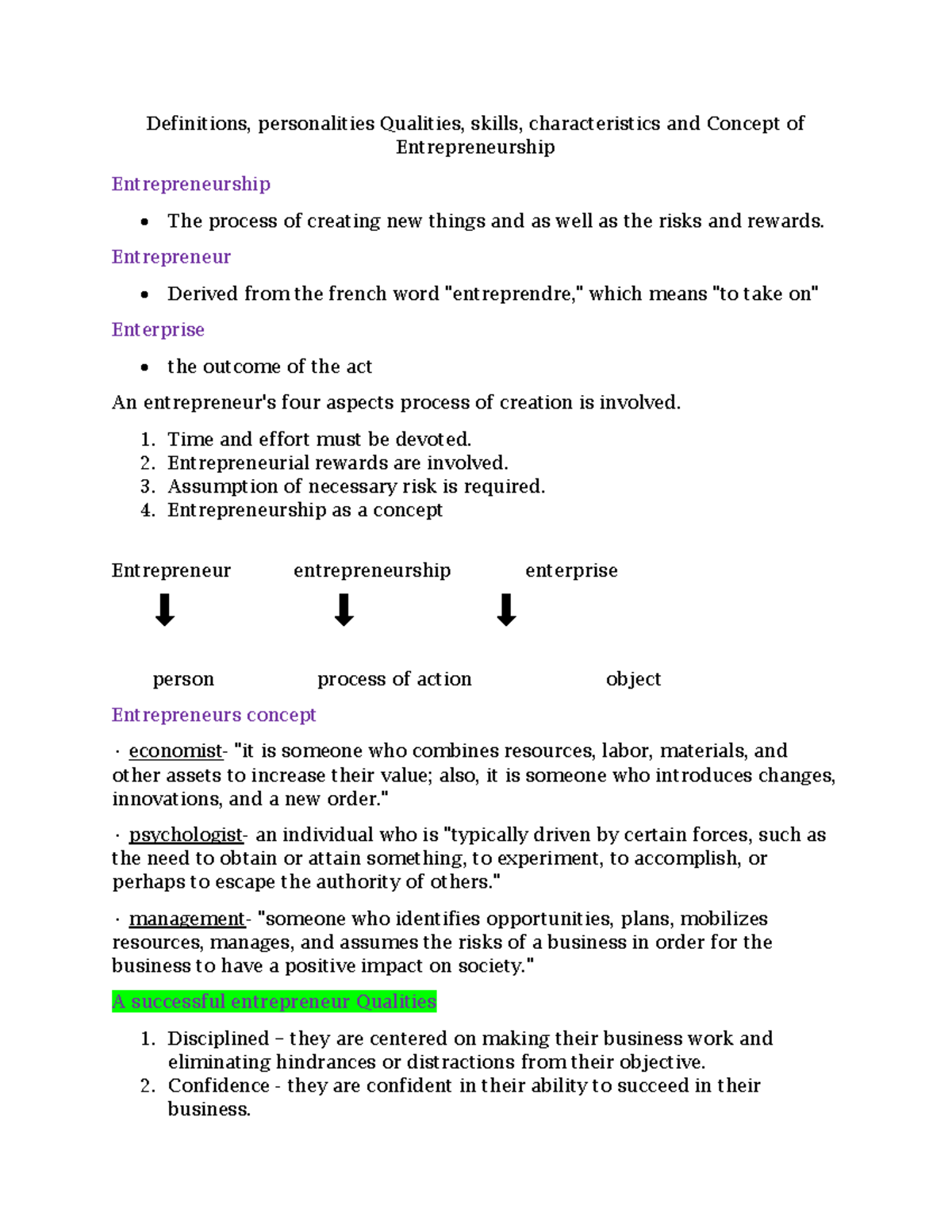 Entrepreneurship Lesson 1 - 3 Notes - Definitions, personalities ...