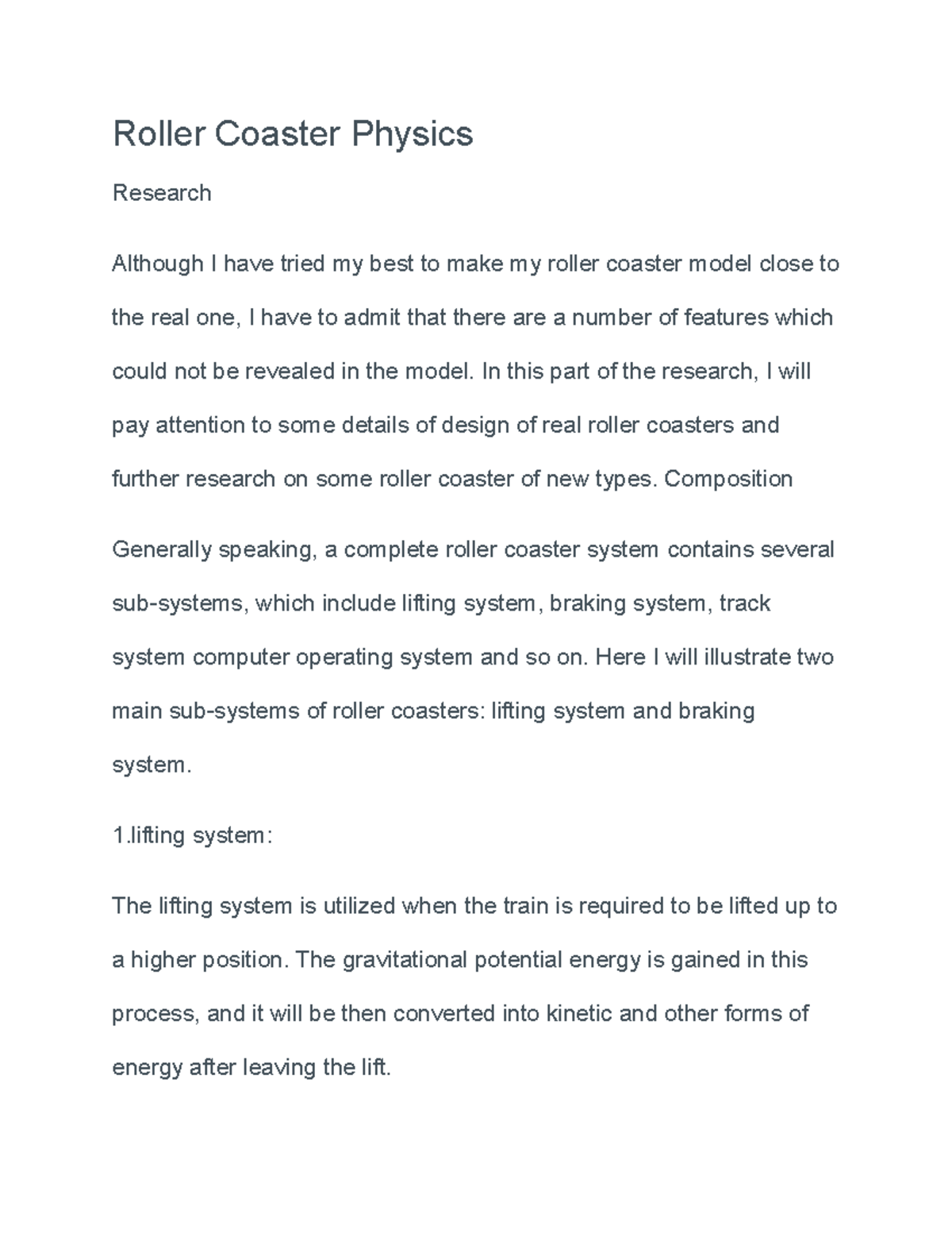 Roller Coaster Physics - Roller Coaster Physics Research Although I ...