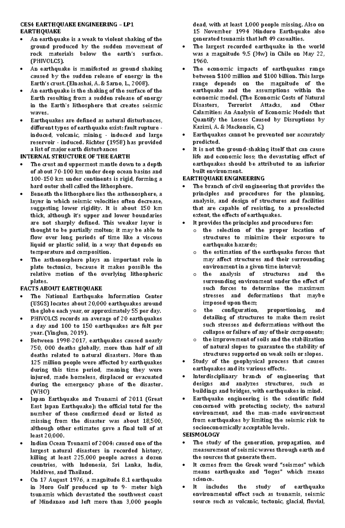 Earthquake - Lecture Notes - CES4 EARTHQUAKE ENGINEERING – LP ...