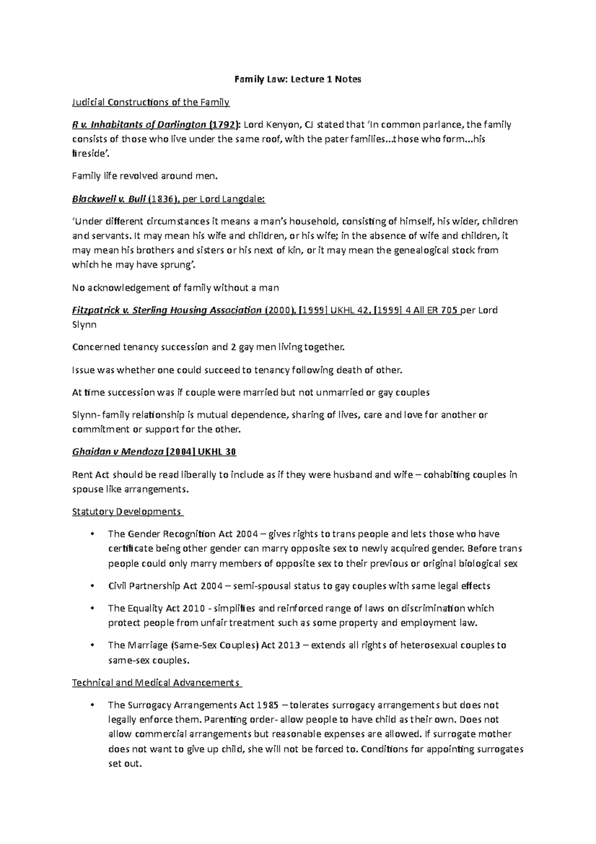 The Family and Human Rights - Family Law: Lecture 1 Notes Judicial ...