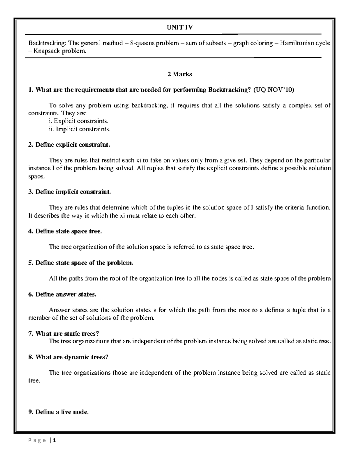 1Aelfw CRZGu Nz P-AIVtk JSQ 9K2u F z81y-1 - UNIT IV Backtracking: The ...