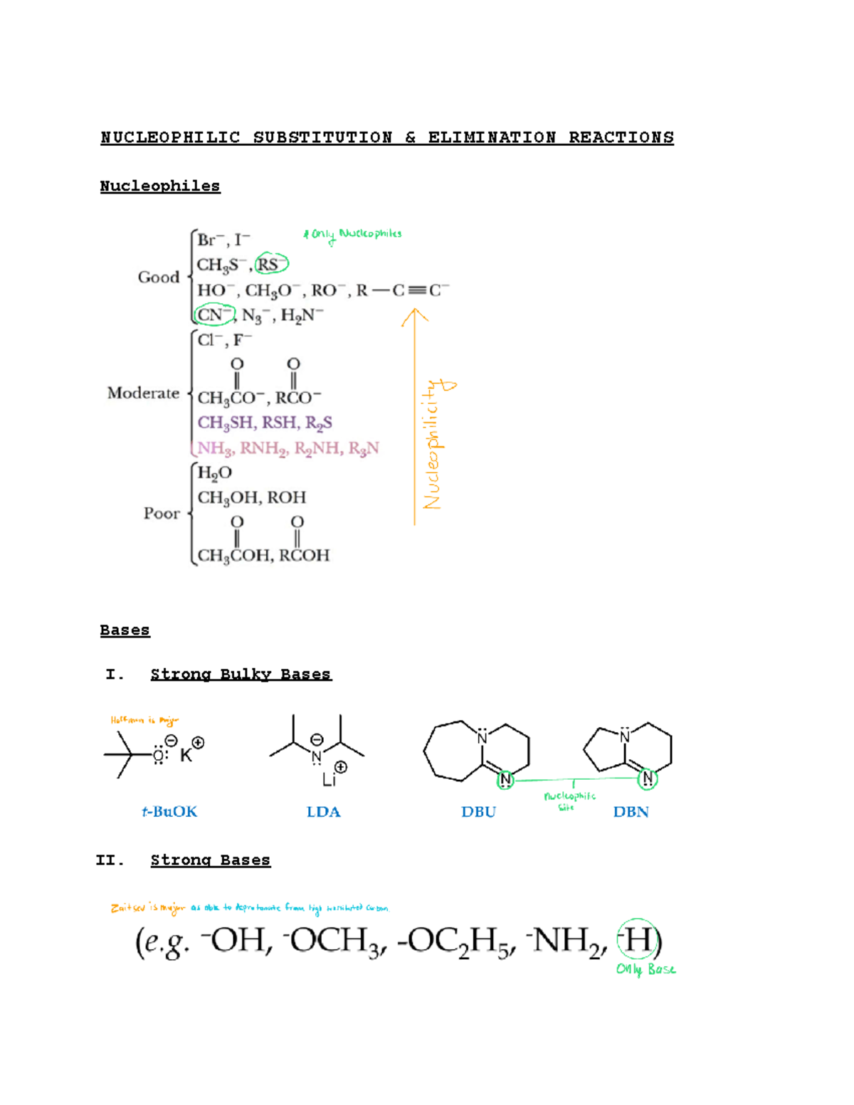 ORGO II - Chemical Species & Reaction Conditions - NUCLEOPHILIC ...