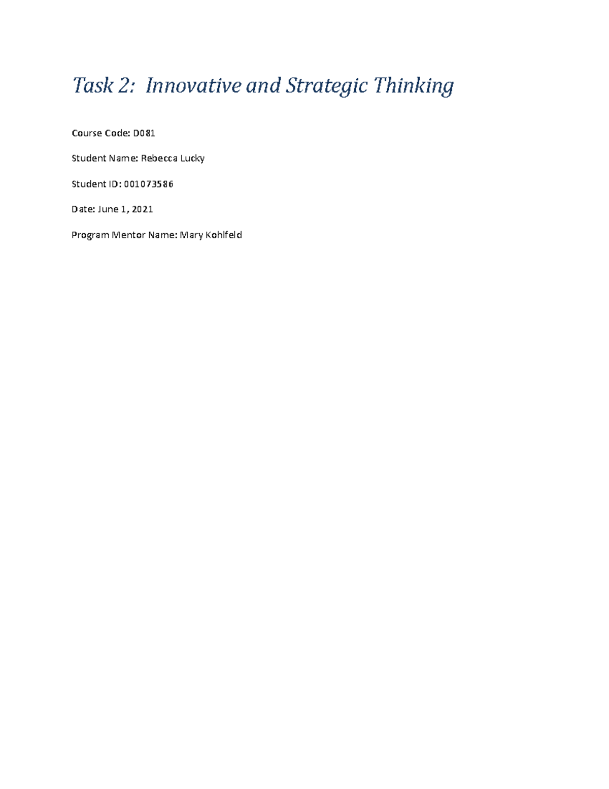 Business Strategy - Task 2 - C714 SWOT & Risk Analysis - Task 2 ...