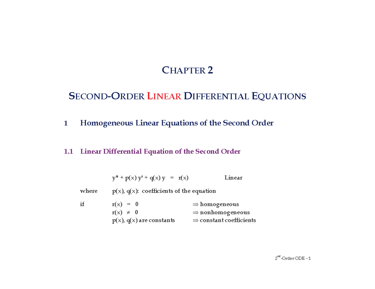 Chapter 2 part 1 - CHAPTER 2 SECOND-ORDER LINEAR DIFFERENTIAL EQUATIONS ...