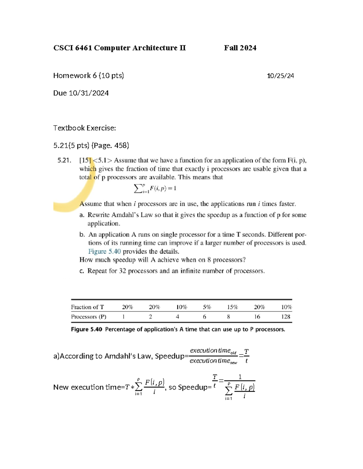 H6 - computer architecture - CSCI 6461 Computer Architecture II Fall 2024 Homework 6 (10 pts) 10 ...