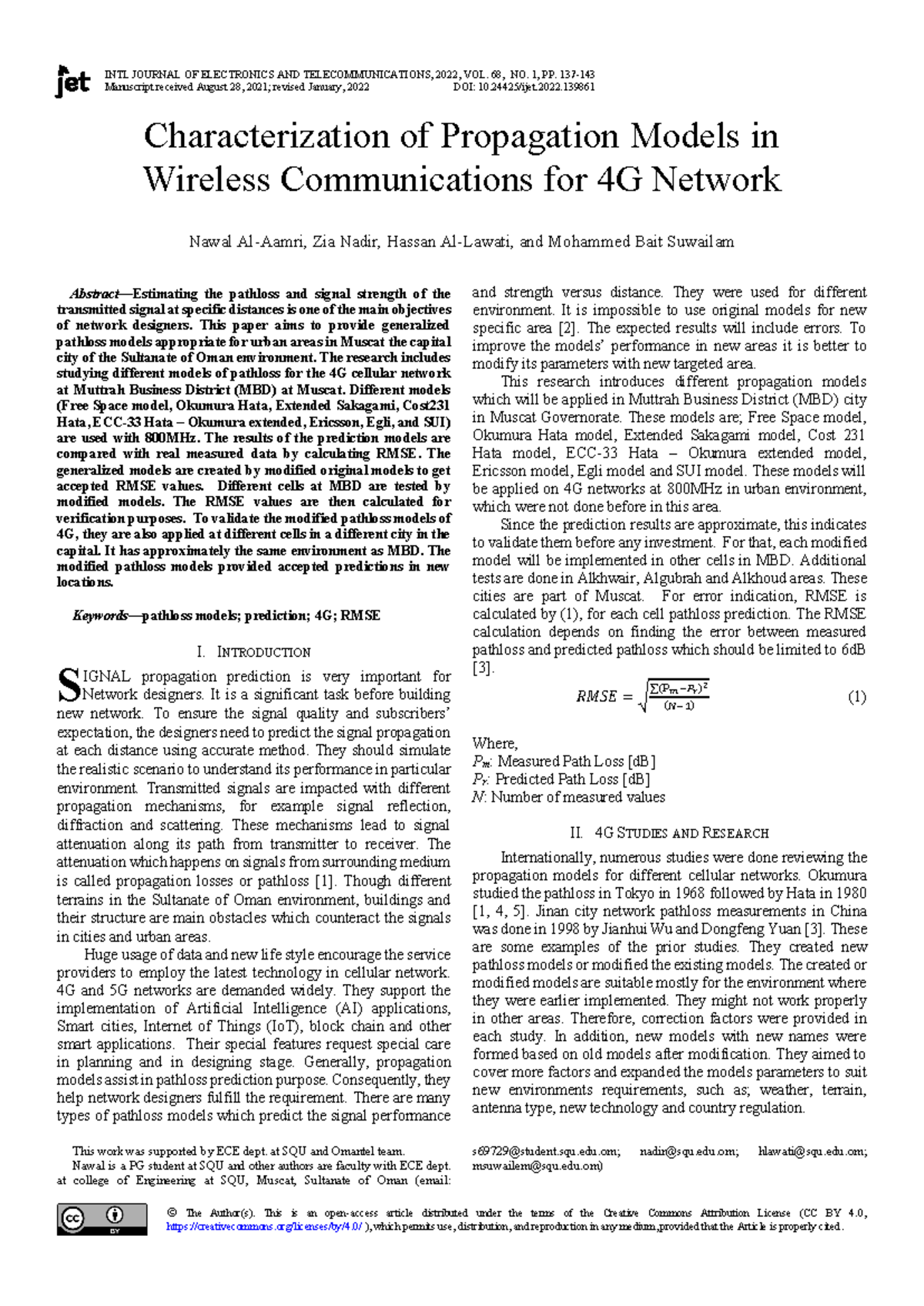 137-143 Characterization of Propagation - INTL JOURNAL OF ELECTRONICS AND TELECOMMUNICATIONS ...