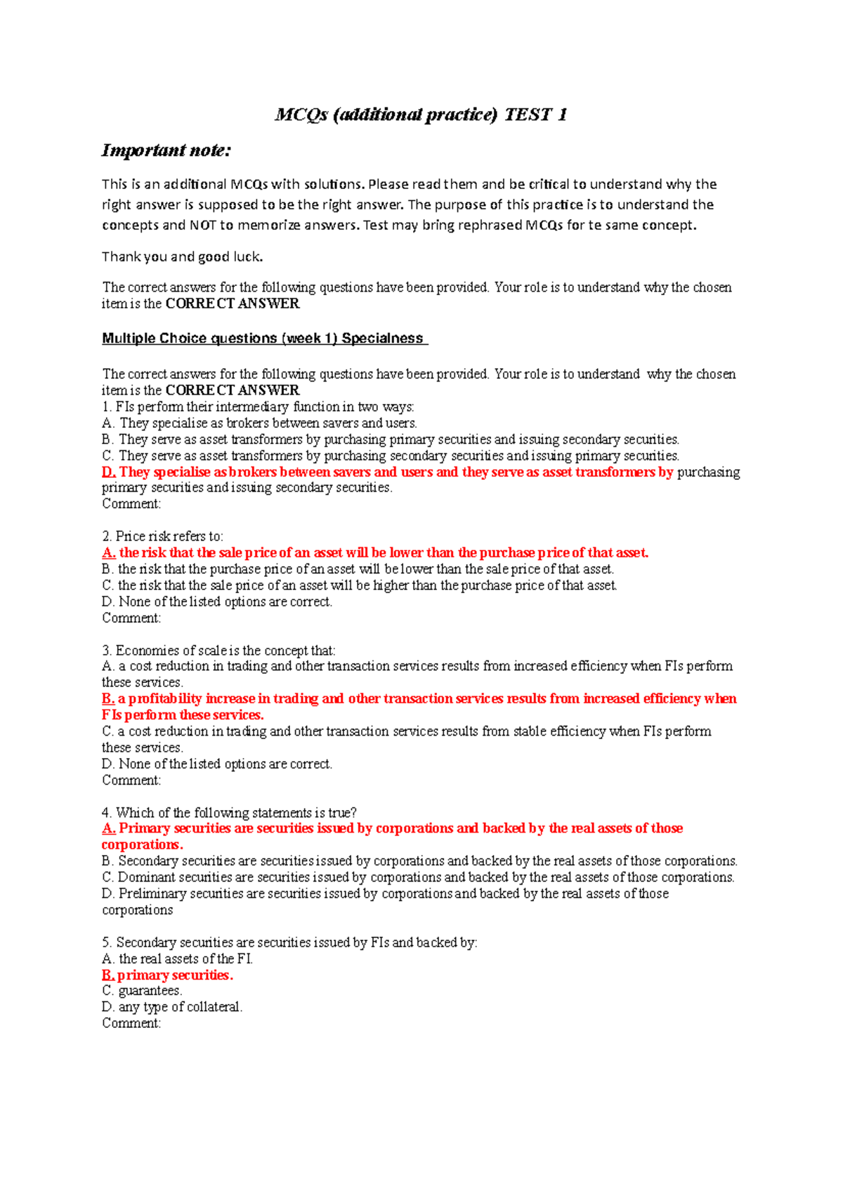 Sample/practice exam - MCQs (additional practice) TEST 1 Important note ...