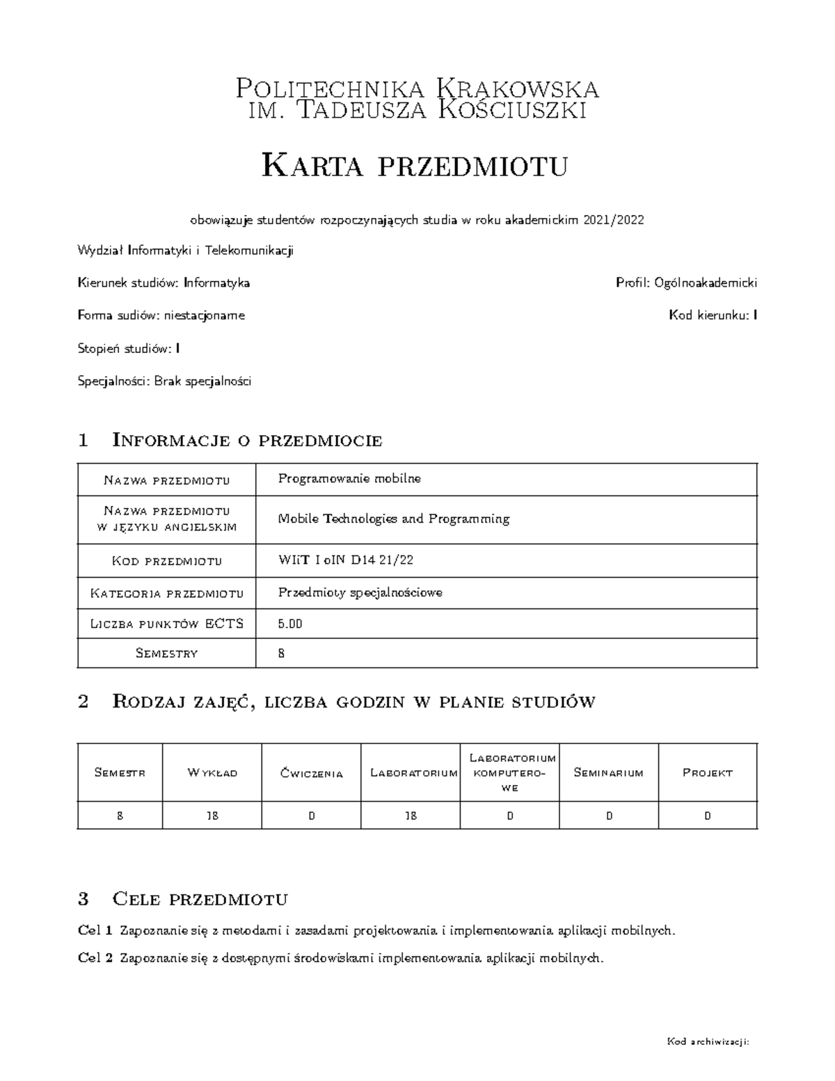 Programowanie mobilne N - Politechnika Krakowska im. Tadeusza ...