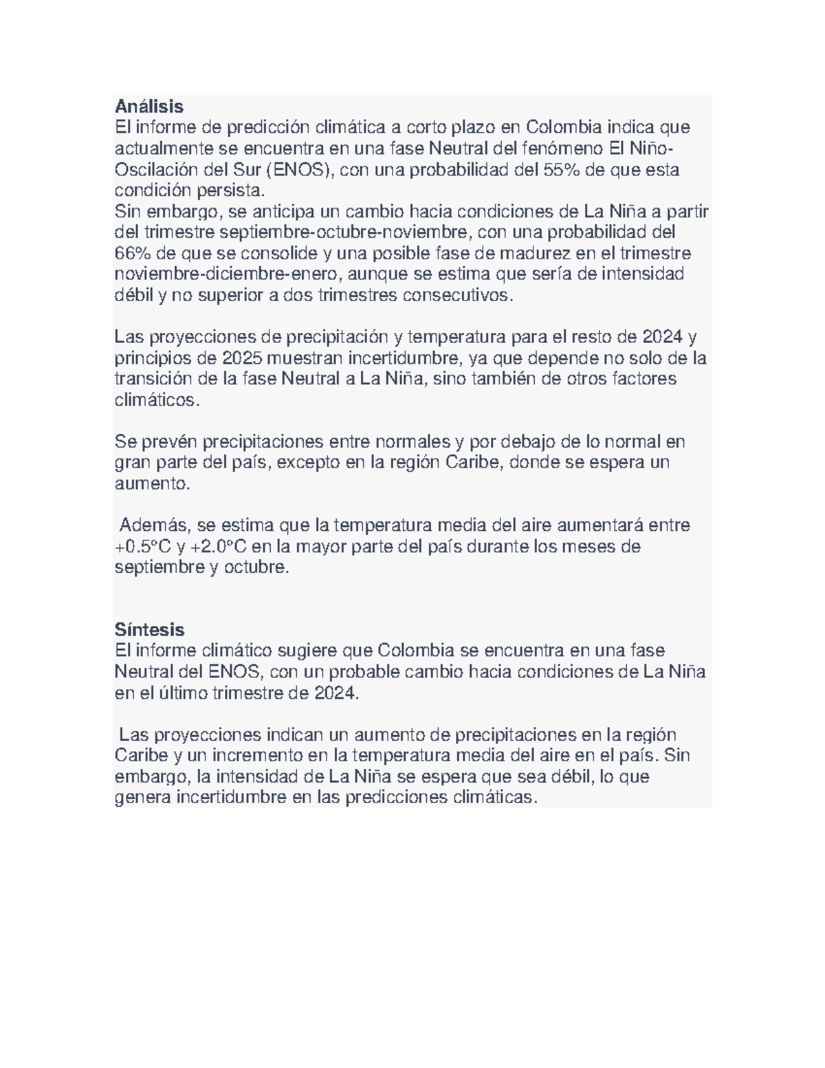 Análisis Ideam - INFORME - Análisis El informe de predicción climática ...