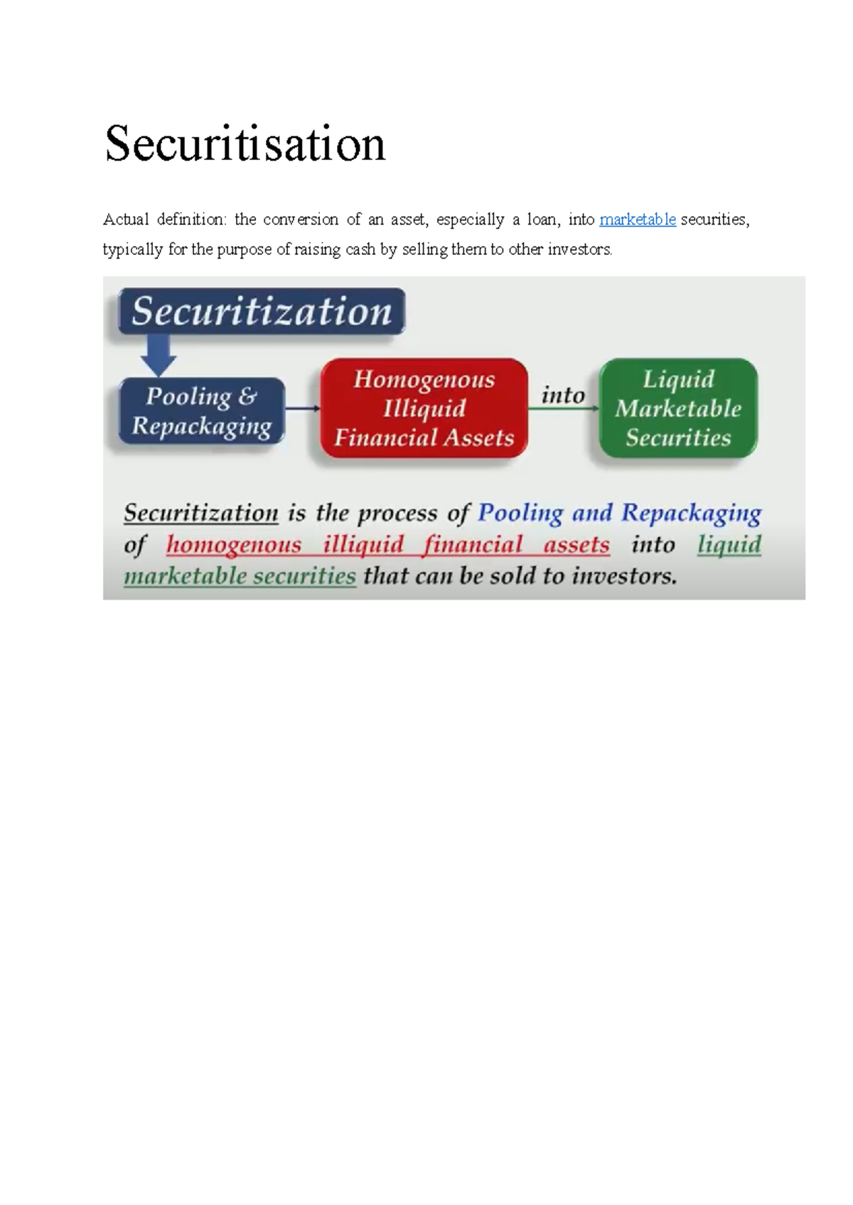 Securitisation - Securitisation Actual definition: the conversion of an ...
