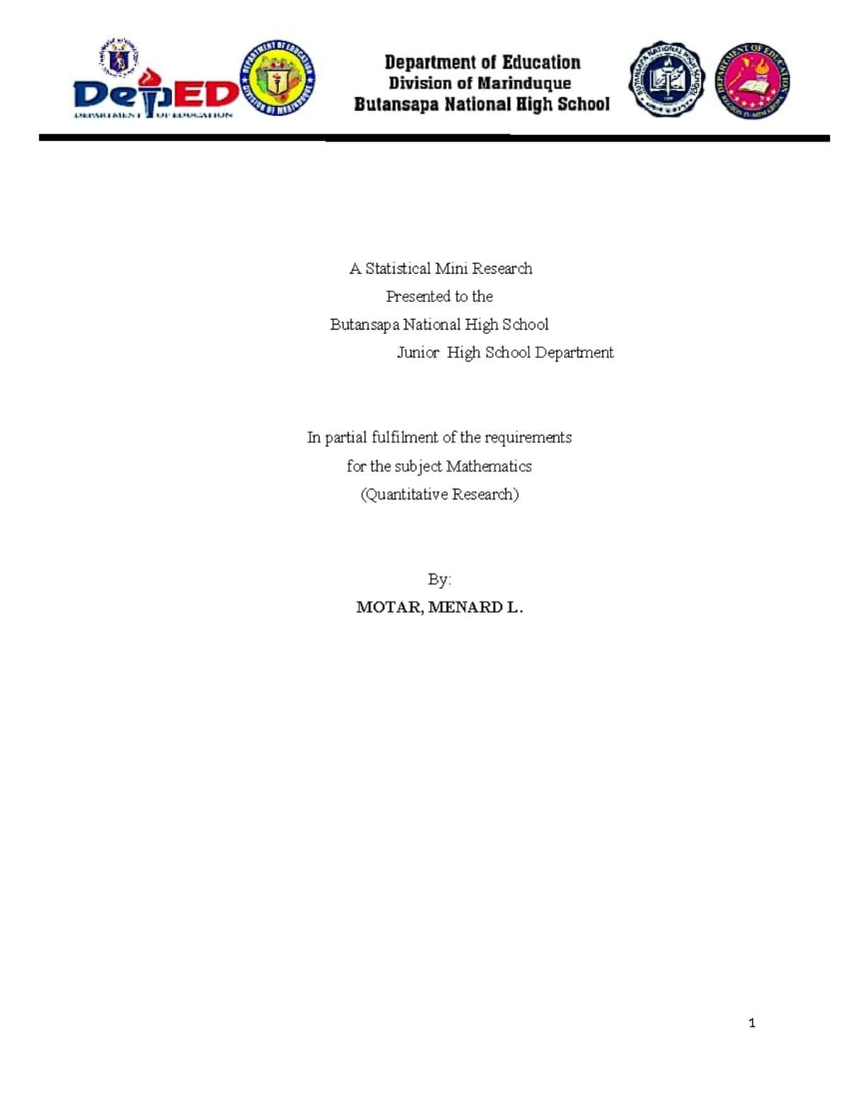 Researc h - Menard Motar 1 - A Statistical Mini Research Presented to ...