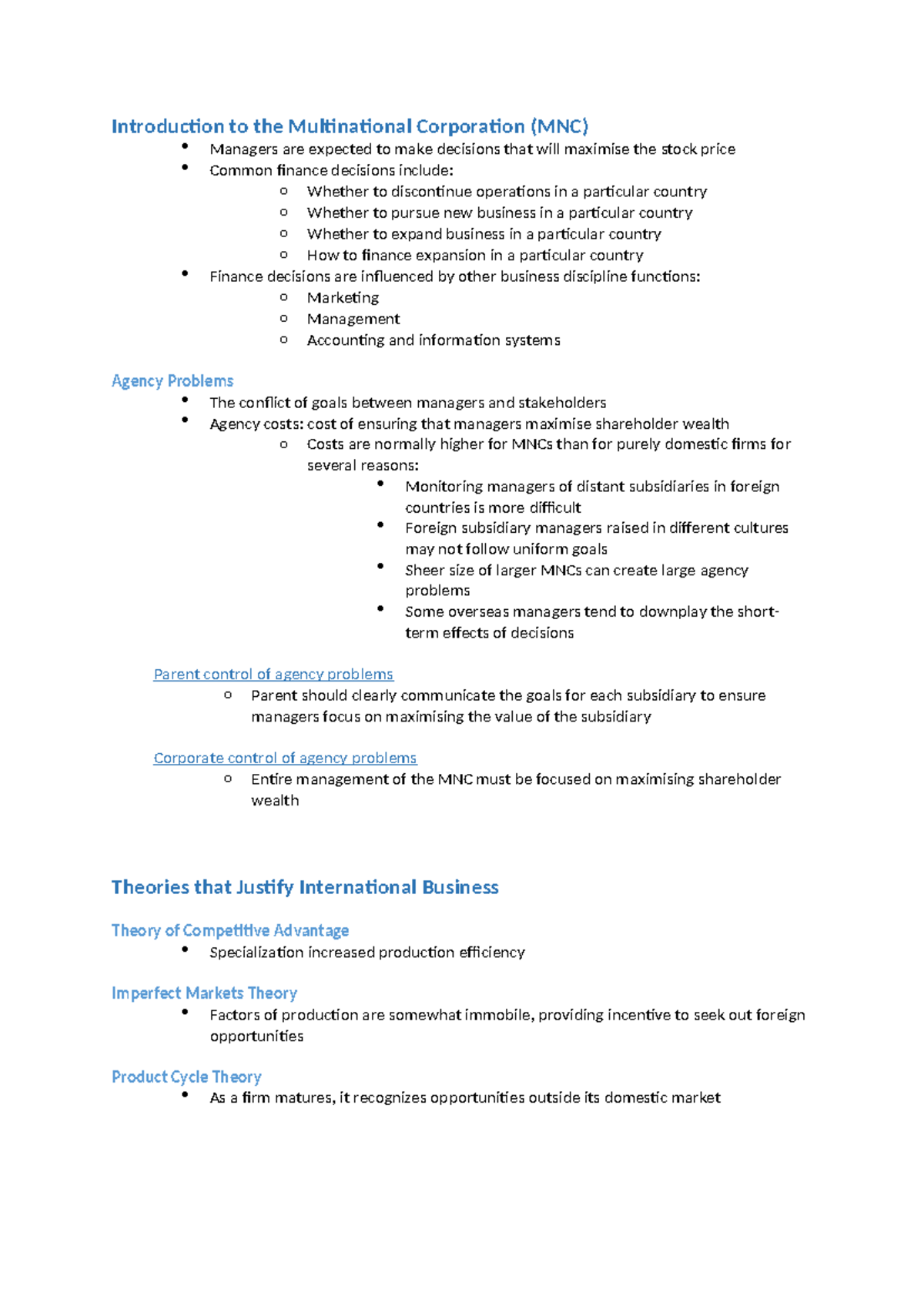 Week 1 Lecture Notes - Introduction to the Multinational Corporation ...
