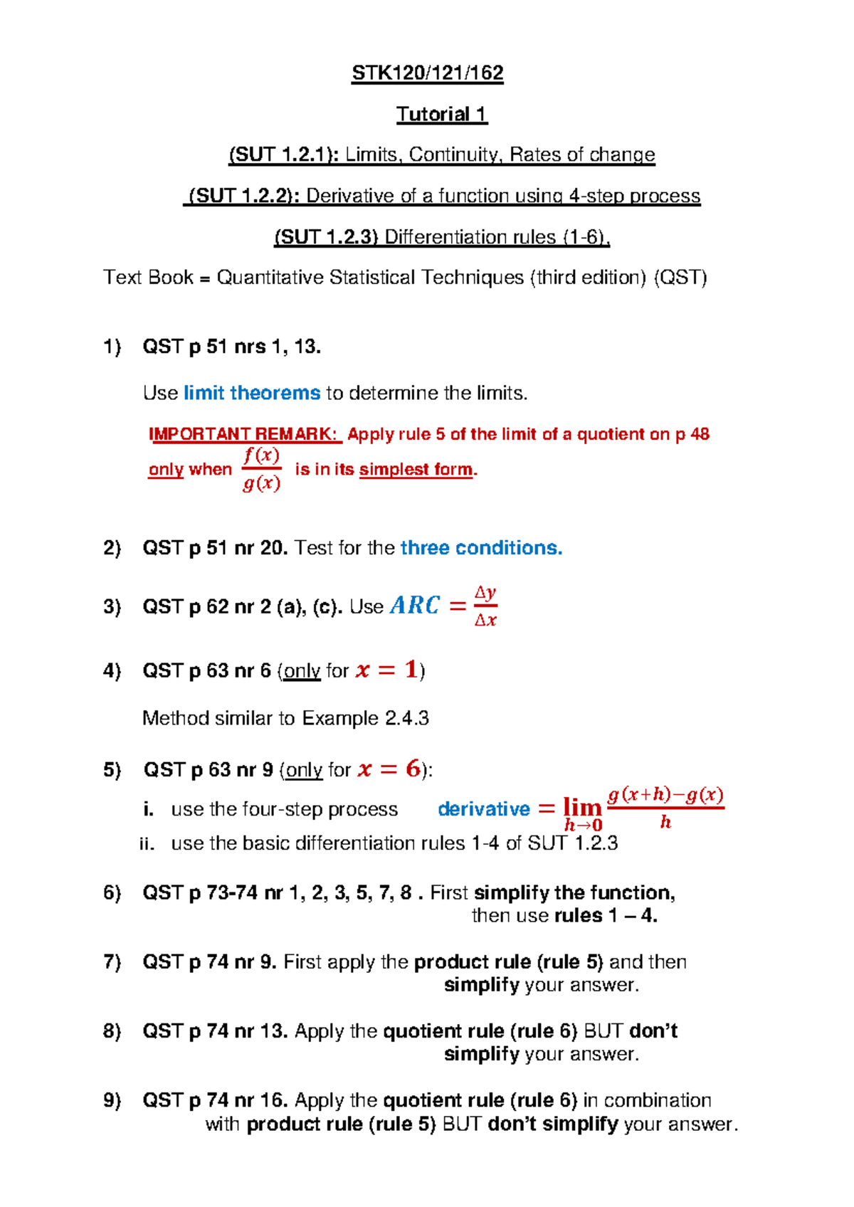 STK121 Tutorial 1 MEMO (2024) QST - STK1 2 0/121/ Tutorial 1 (SUT 1.2 ...