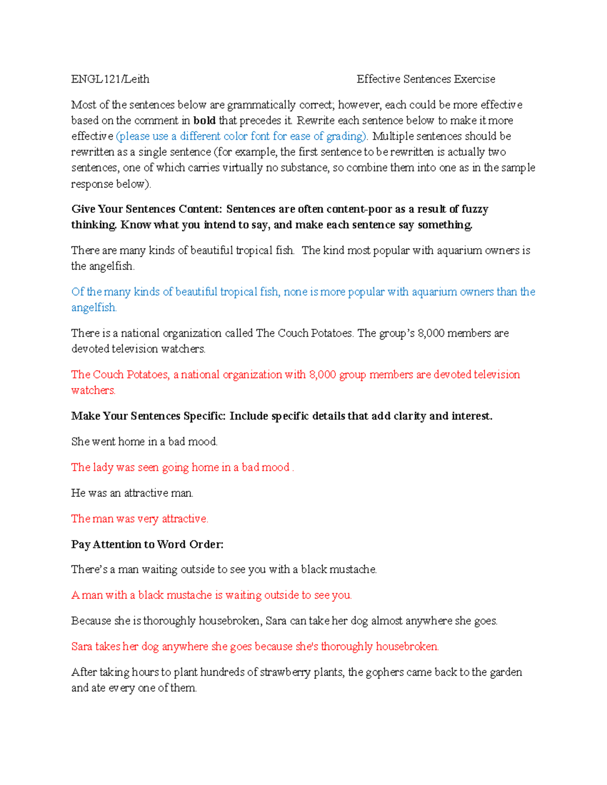 Effective Sentences (1) (3) - ENGL121/Leith Effective Sentences ...