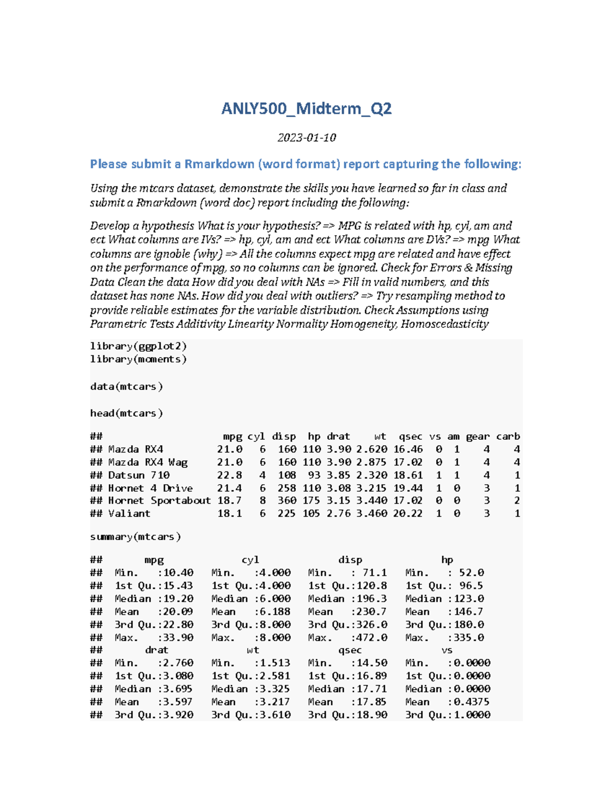 Midterm Q2 Anly500midtermq 2023 01 Please Submit A Rmarkdown Word Format Report Capturing