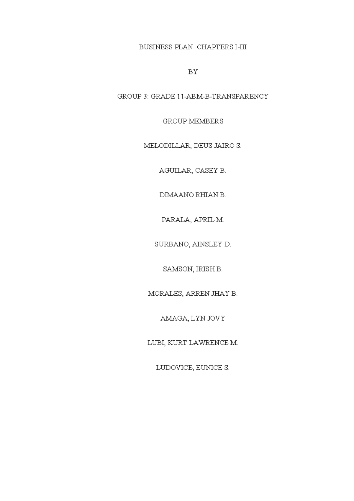 Business PLAN Chapters I-III Group 3 Innovator - BUSINESS PLAN CHAPTERS ...