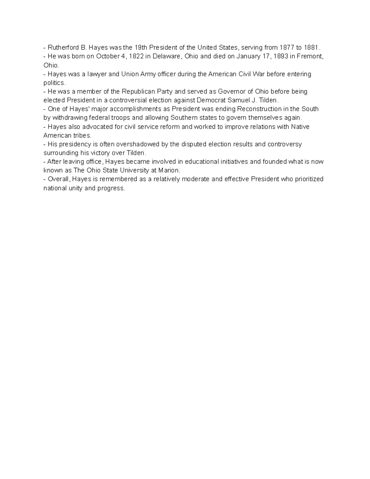 Notes (36) - Rutherford B. Hayes was the 19th President of the United ...