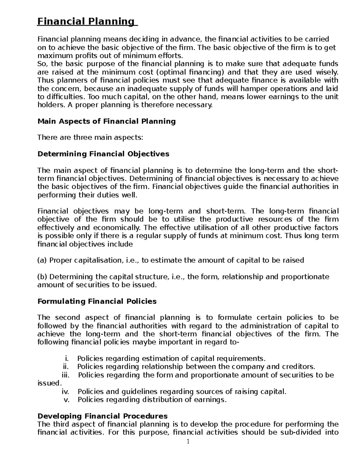 Financial Planning notes - Financial Planning Financial planning means ...