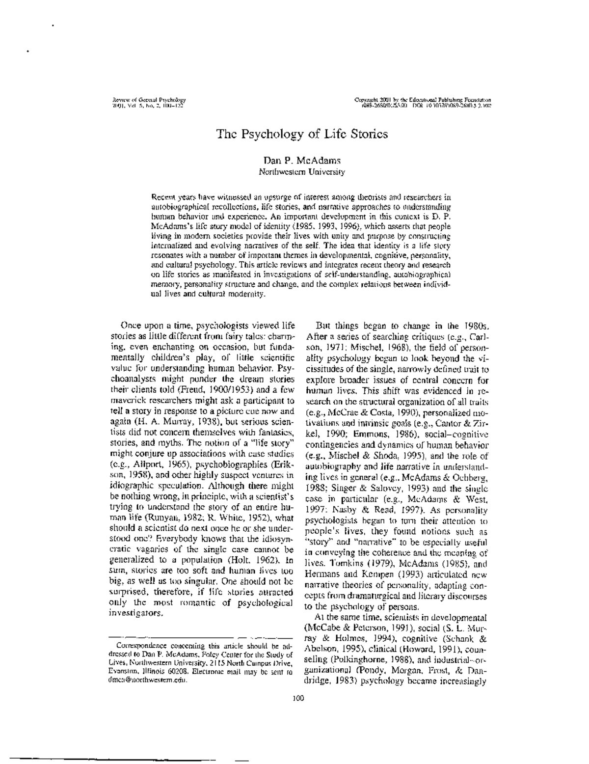 Mc Adams The psychology of life stories - psychologia osobowości różnic ...