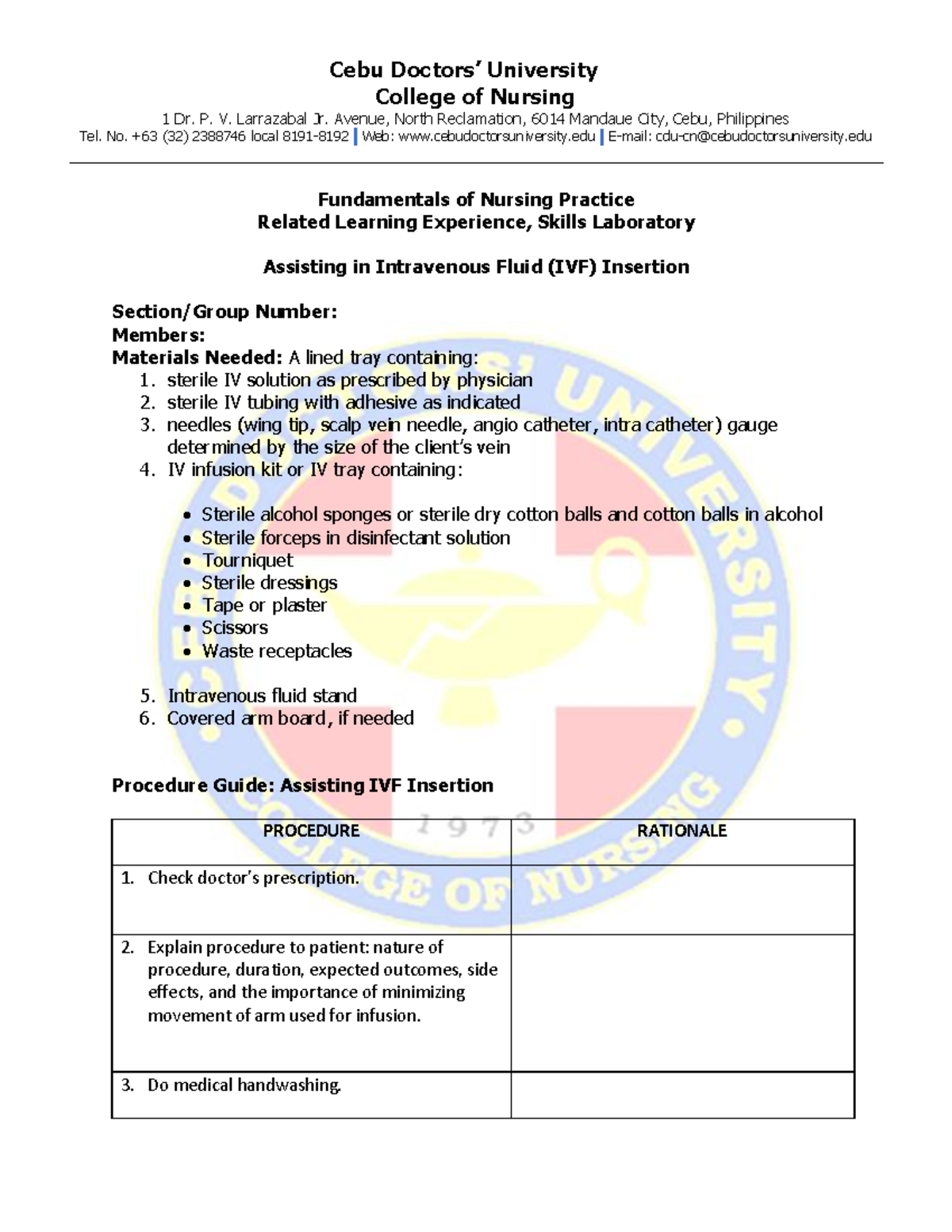 IVF Procedure Guide - Cebu Doctors’ University College of Nursing 1 Dr ...