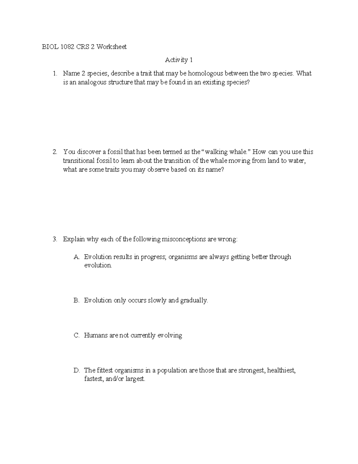 CRS 2 Worksheet - This is a paper that can be used to study for biology ...