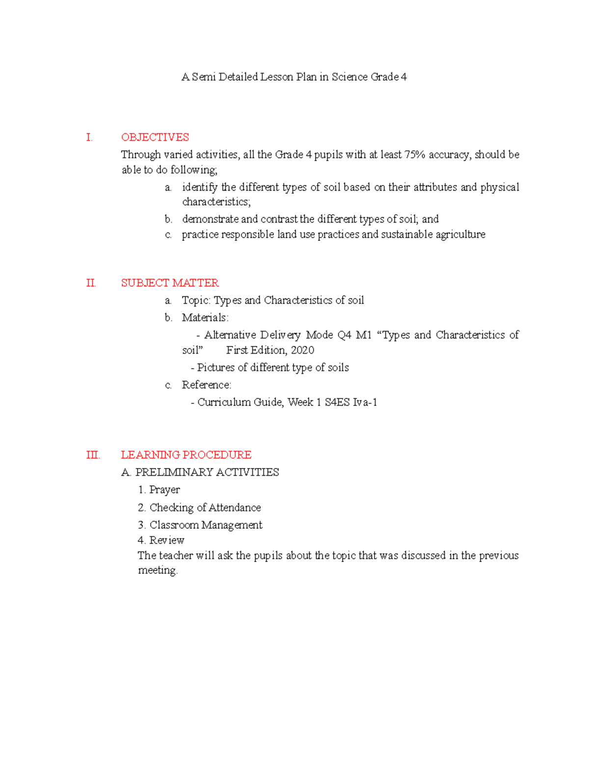 Lesson PLAN Types of soil - A Semi Detailed Lesson Plan in Science ...