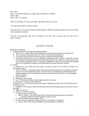Property outline - I. THE CONCEPT OF PROPERTY 5 theories of property: 1 ...