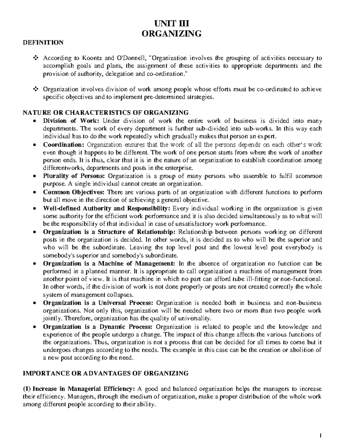 POM UNIT III - essay notes - UNIT III ORGANIZING DEFINITION According ...