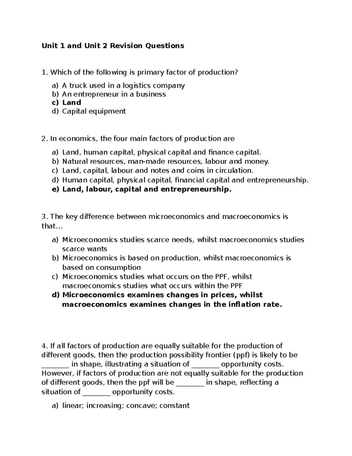 Economics 1A Unit 1 to Unit 3 revision questions - Unit 1 and Unit 2 ...