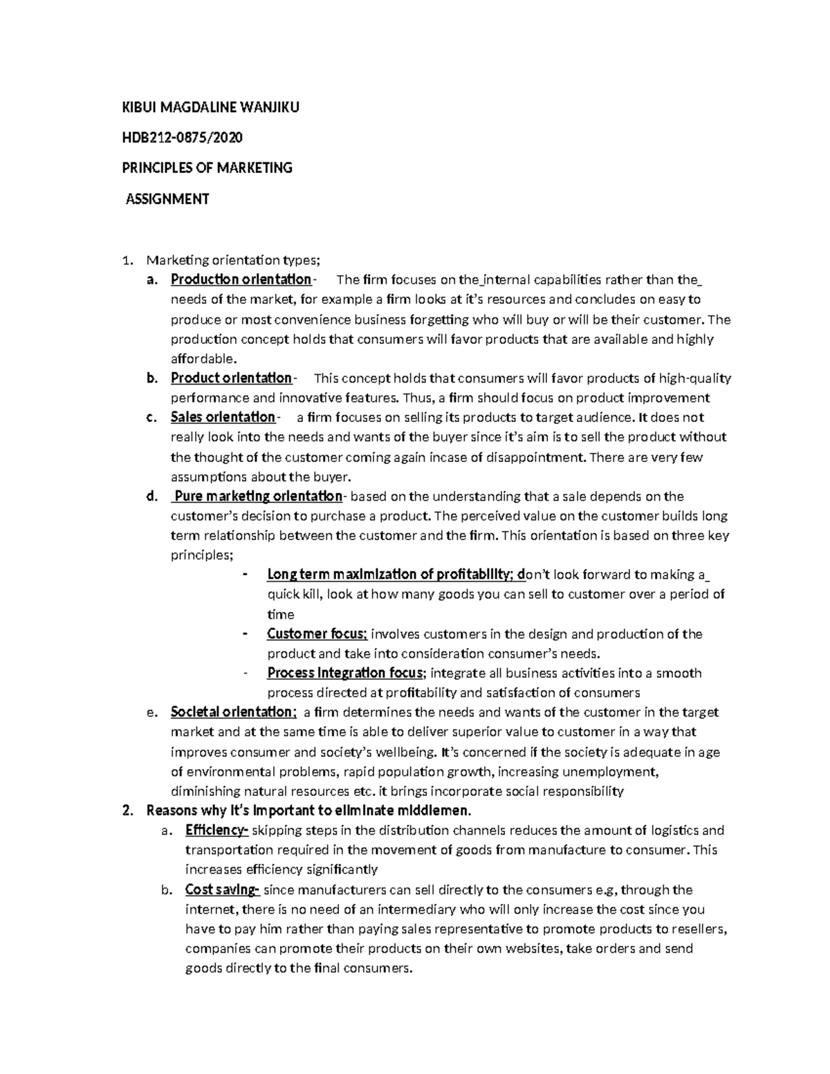 Principles of marketing assignment - KIBUI MAGDALINE WANJIKU HDB212 ...