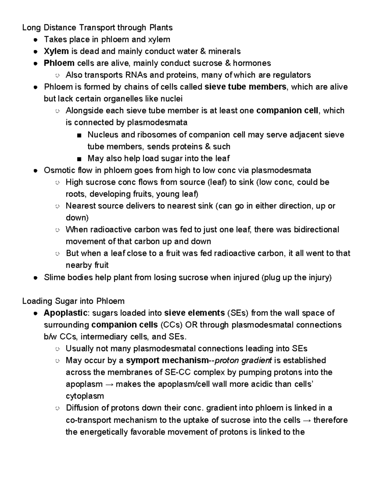 Lecture 8 - Intro Plant physiology xylem phloem - Long Distance ...