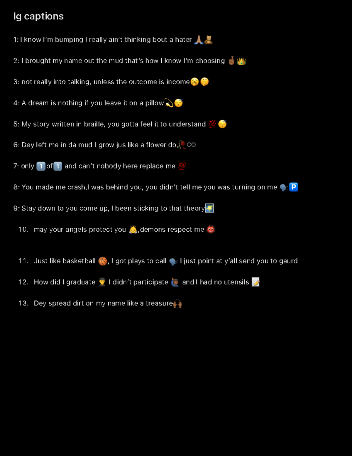 Ig captions 2 - Love this - 10. 11. 12. 13. Ig captions 1: I know I’m ...