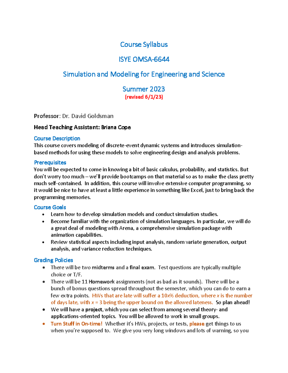 OMSA-ISYE6644-Syllabus-Summer 2023-230601 - Course Syllabus ISYE OMSA ...