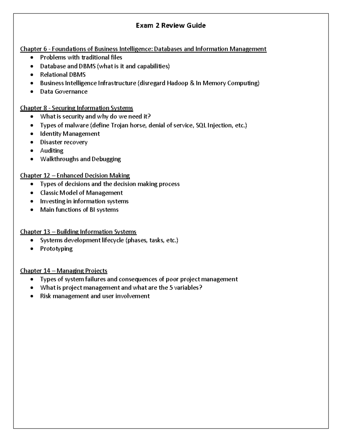 Exam 2 Review Guide - no info - Exam 2 Review Guide Chapter 6 ...
