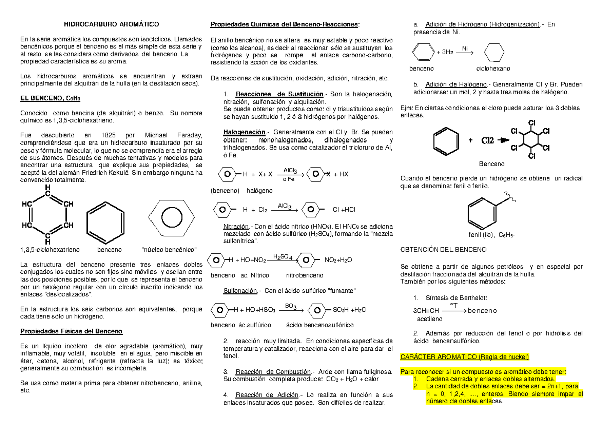 Aromaticos quimica - Apuntes 12 - HIDROCARBURO AROMÁTICO En la serie ...