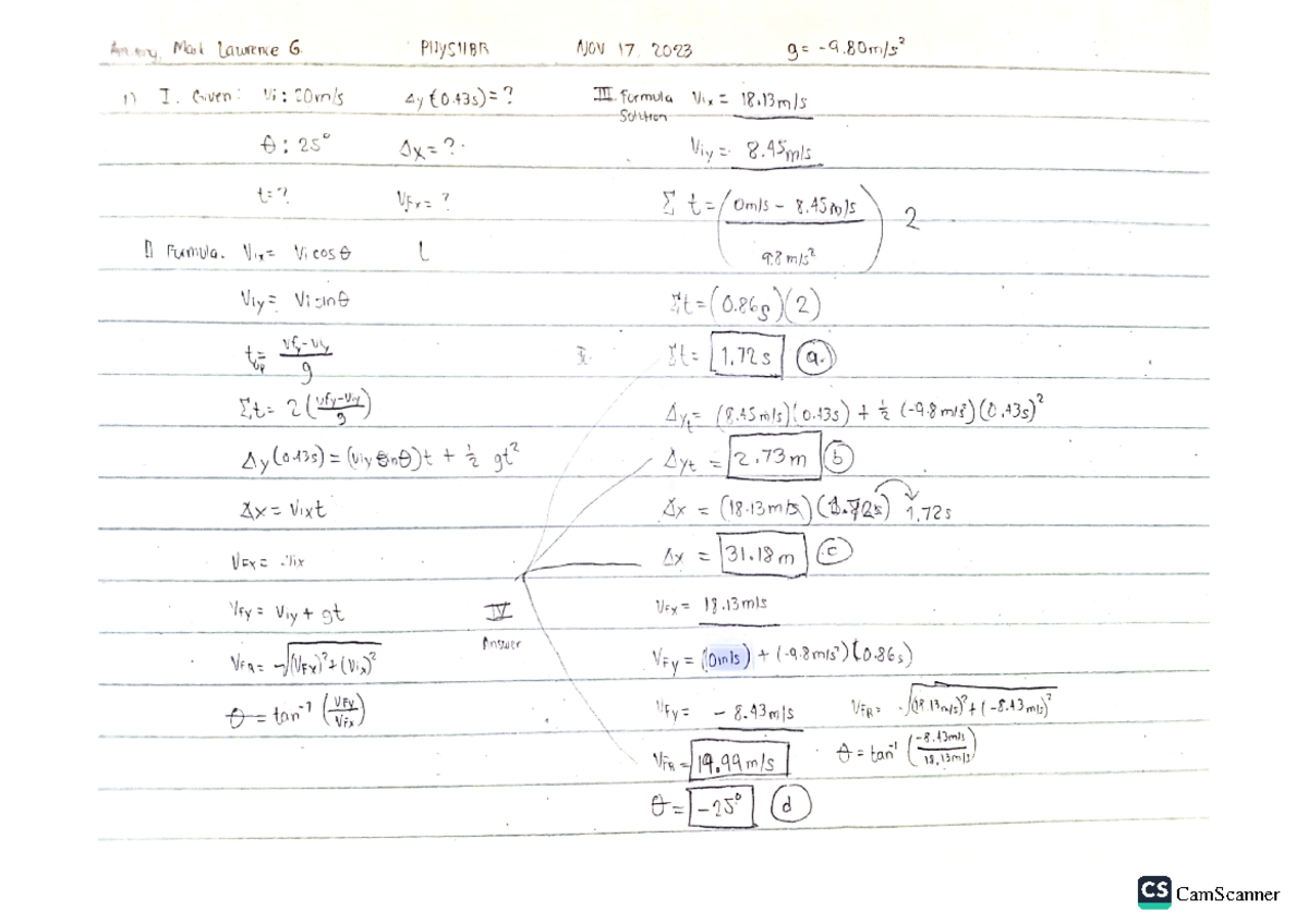 Projectile Motion Problem Set - Among Mark Lawrence G. PHYSIBR NOV 17 ...