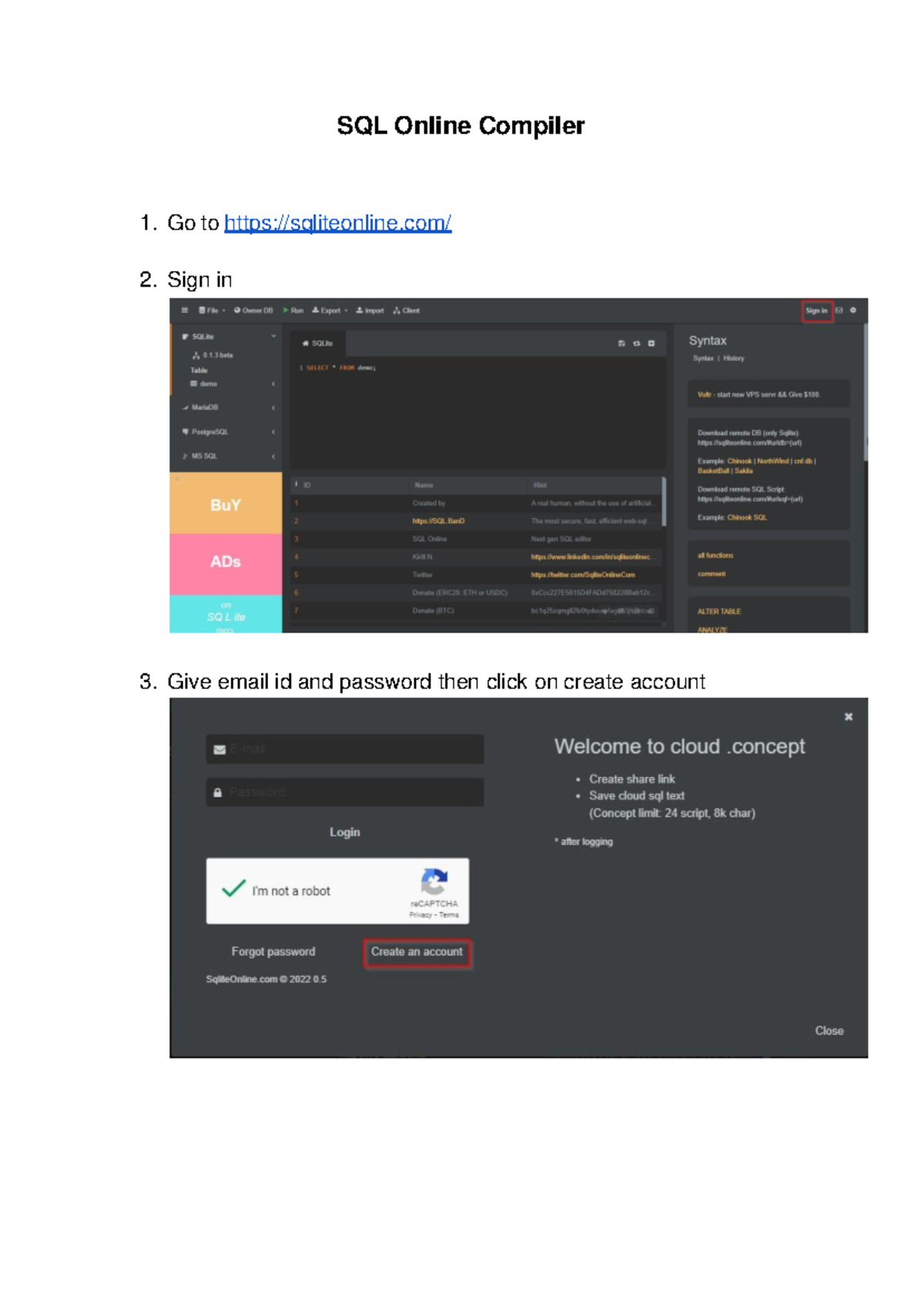 Day2-SQL Online Compiler-21Apr - SQL Online Compiler Go to sqliteonline ...