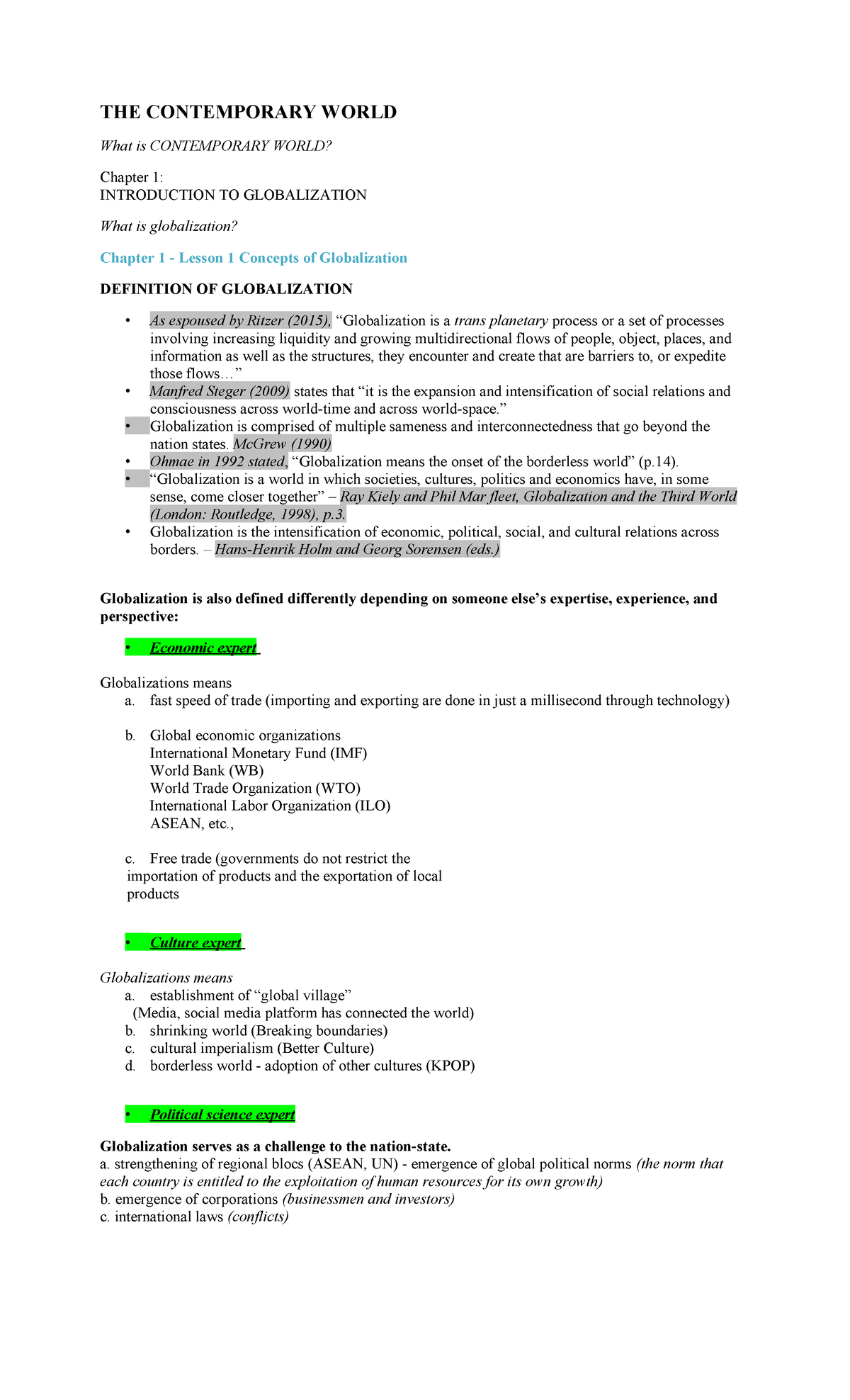 Reviewer IN THE Contemporary World - THE CONTEMPORARY WORLD What is ...