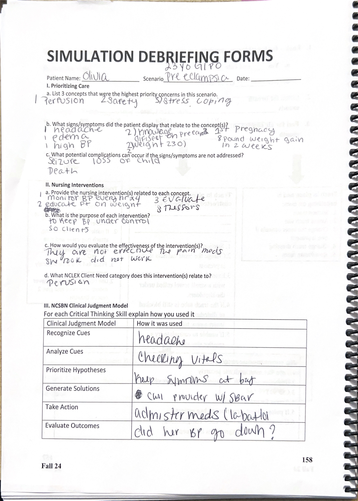 166 stim - stim 1 olivia - SIMULATION DEBRIEFING FORMS 23 YOGIPO ...