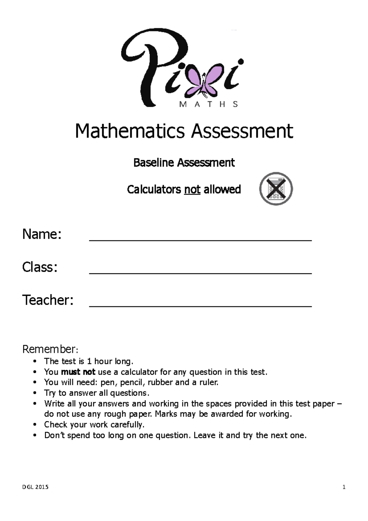 Year 7 baseline - Mathematics Assessment Baseline Assessment ...