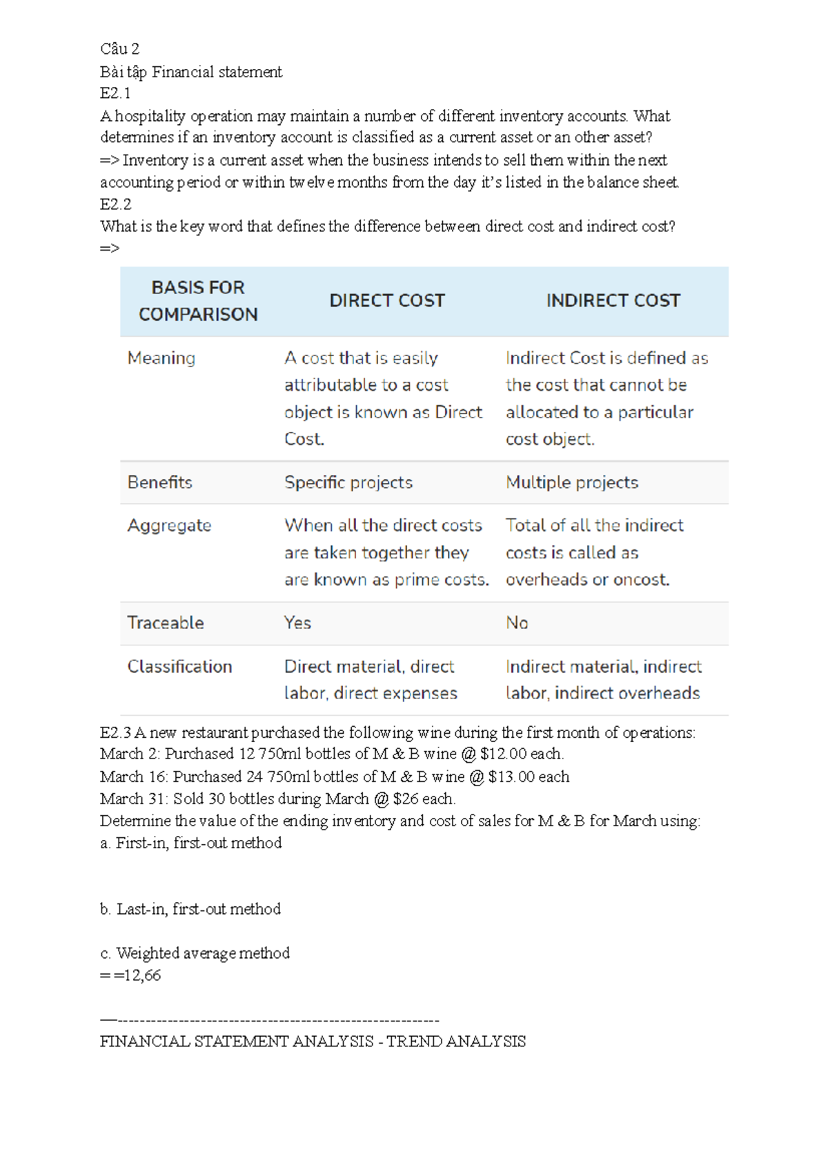 Bài tập tài chính - Finance assignments of Ms Thao - Câu 2 Bài tập ...