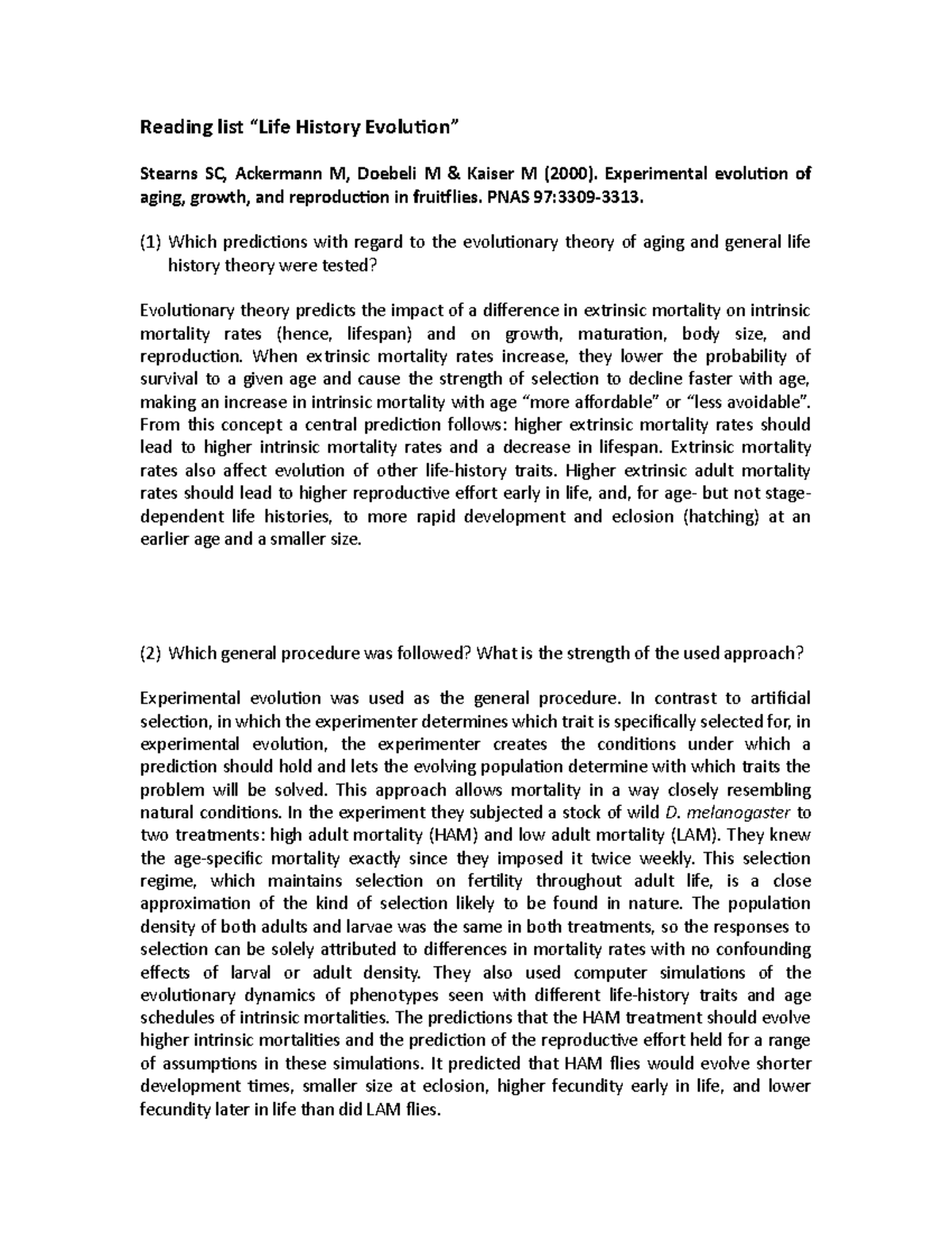 Papers Life History Evolution - Evolutionary Ecology and Eco ...