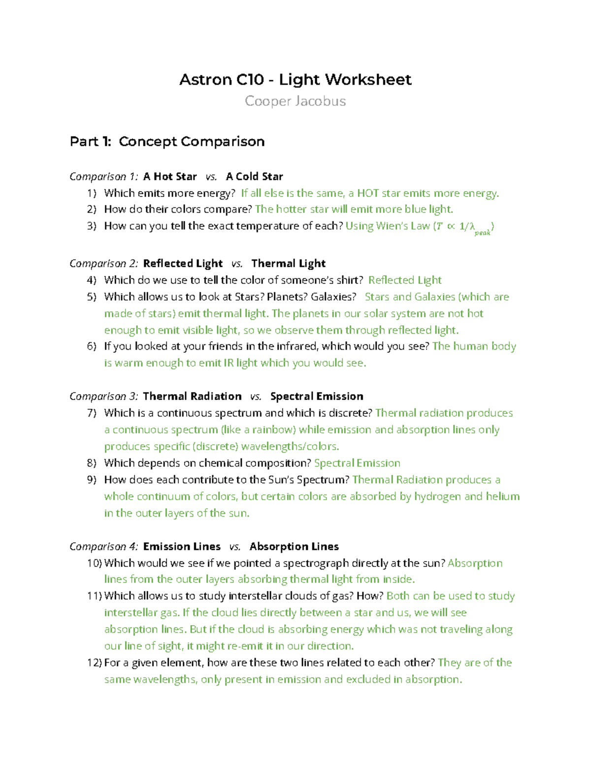 Light Worksheet Solutions - Astron C10 - Light Worksheet Cooper Jacobus ...