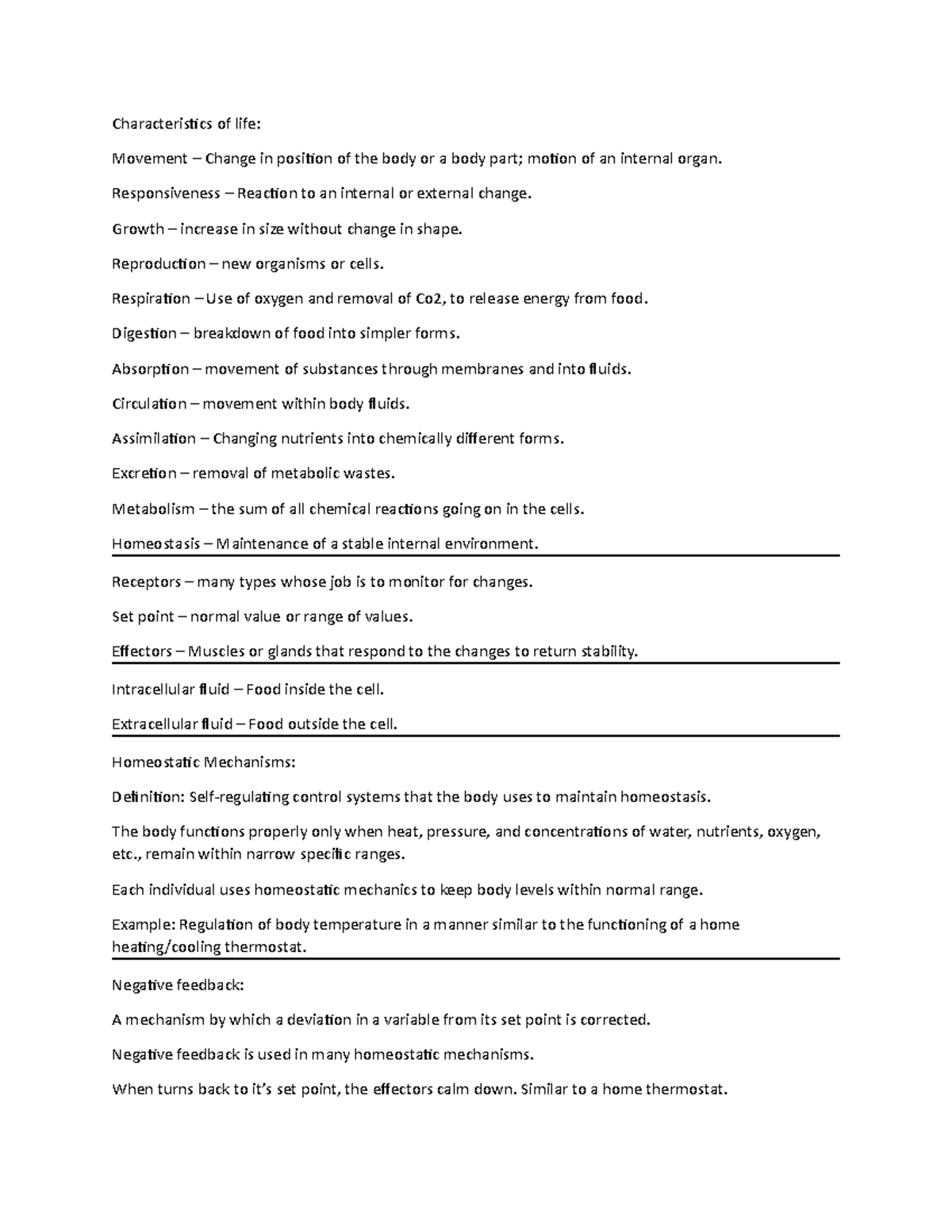 Chapter 1 Notes - Characteristics of life: Movement – Change in ...