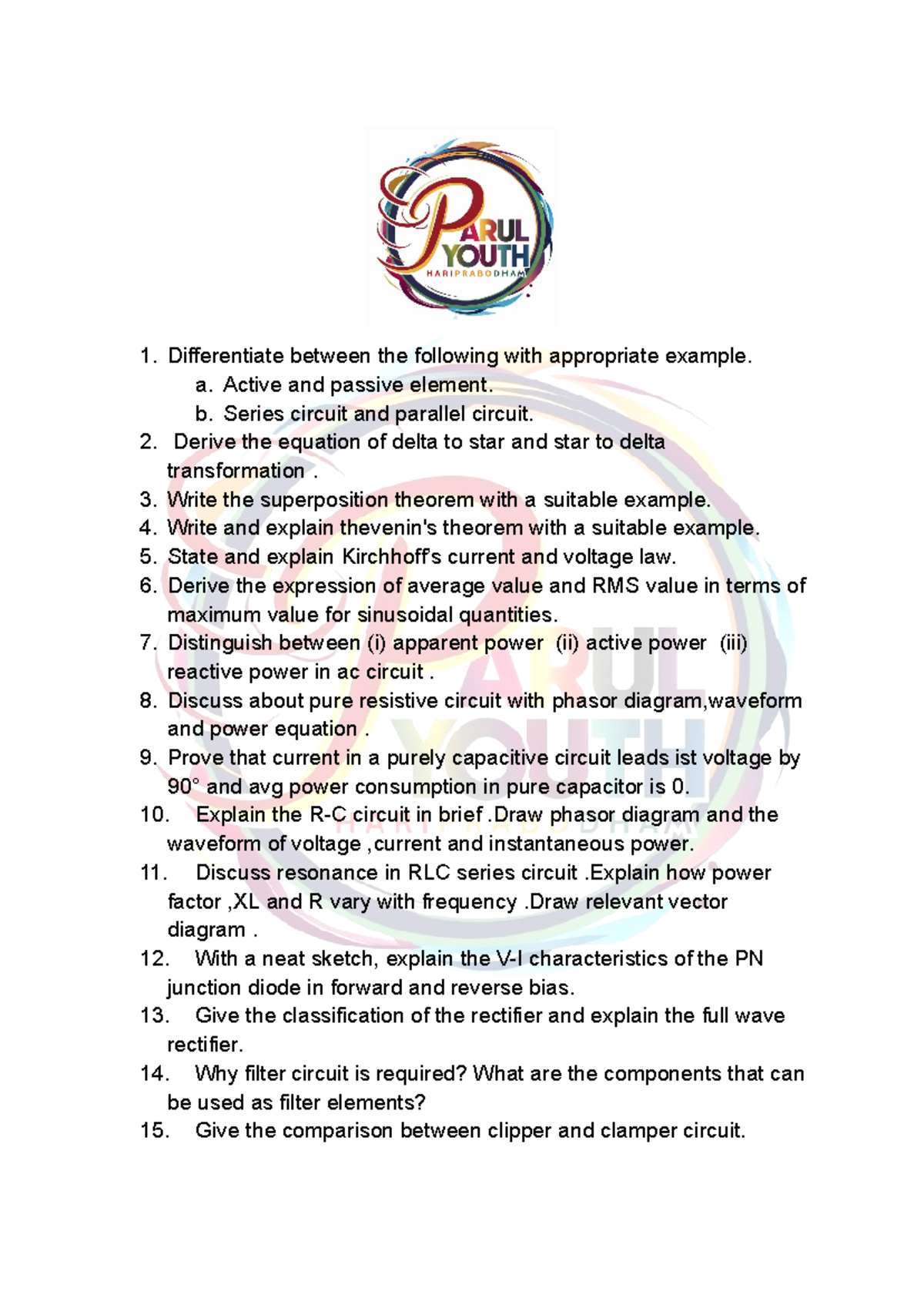 EEE important for end sem - Differentiate between the following with ...