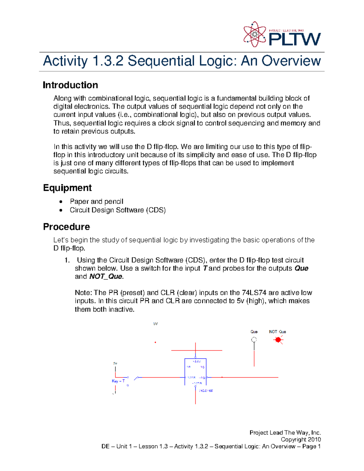 Sequential Logic - Dont use - Project Lead The Way, Inc. Copyright 2010 ...