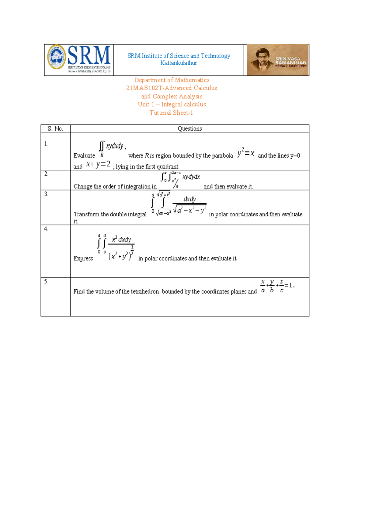 21MAB102T Assignment-1da - SRM Institute of Science and Technology ...